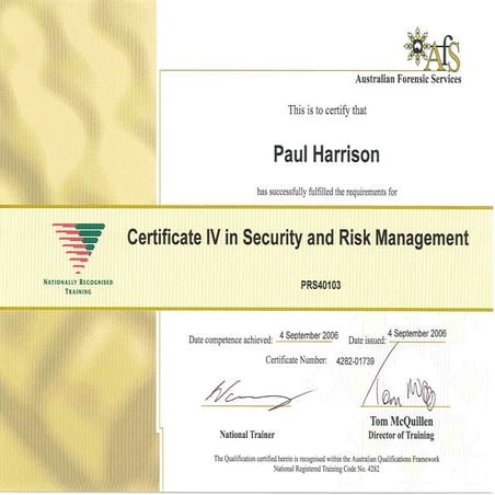 Cert IV in Security & Risk Managment | PDF