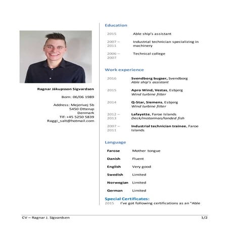 Engelsk CV | DOCX | Sailing | Sports