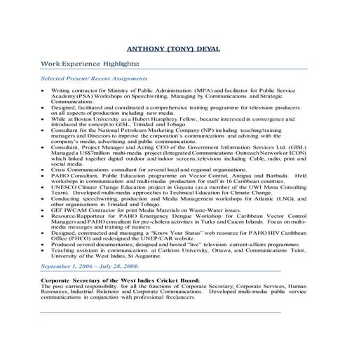 tony deyal. resume.August 4 2016 | PDF