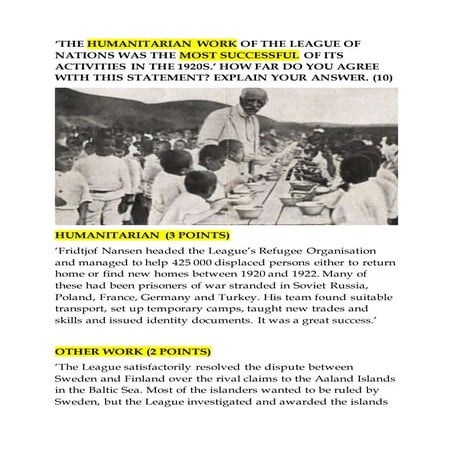 HISTORY IGCSE REVISION CARDS - 025. SUCCESS HUMANITARIAN WORK - LEAGUE ...