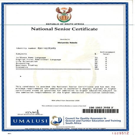 Matric Certificate | PDF