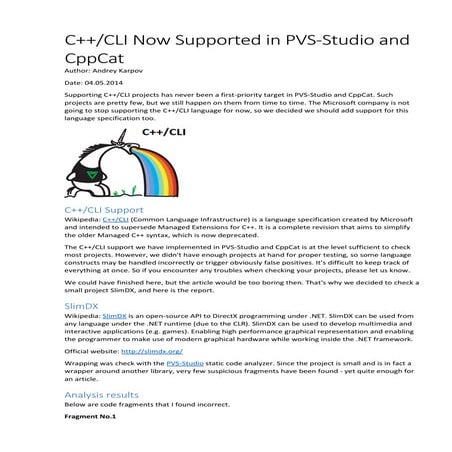 C++/CLI Now Supported in PVS-Studio and CppCat | PDF | Programming Languages | Computing