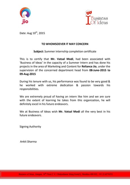 To whom it may concern