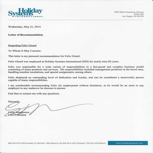 HSI CEO LETTER OF RECOMMENDATION | PDF