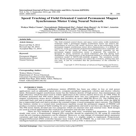 Speed Tracking Of Field Oriented Control Permanent Magnet Synchronous Motor Using Neural Network