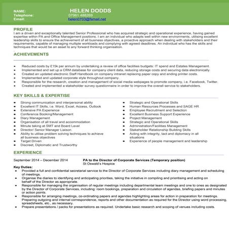 Helen Dodds CV 2015 | PDF