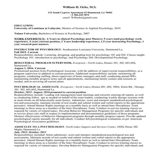 William Ochs Resume 2016 | DOC