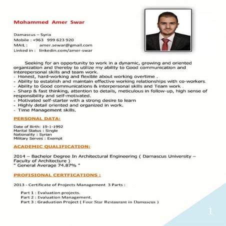 Arch Mohammed Amer Swar CV web | PDF