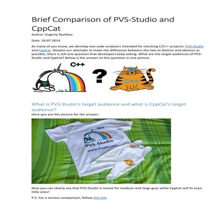 Brief Comparison of PVS-Studio and CppCat | PDF