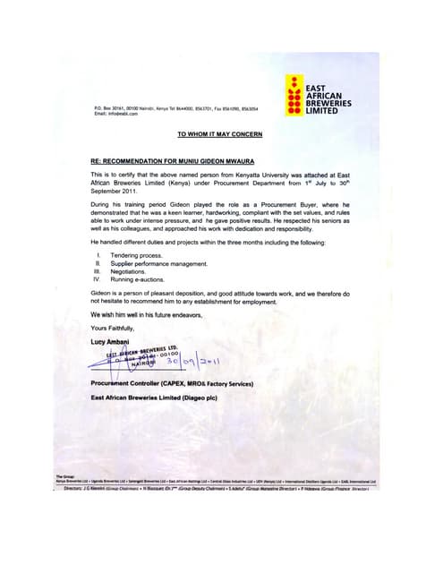 Unilever Tea Kenya Recommendation Letter | PDF