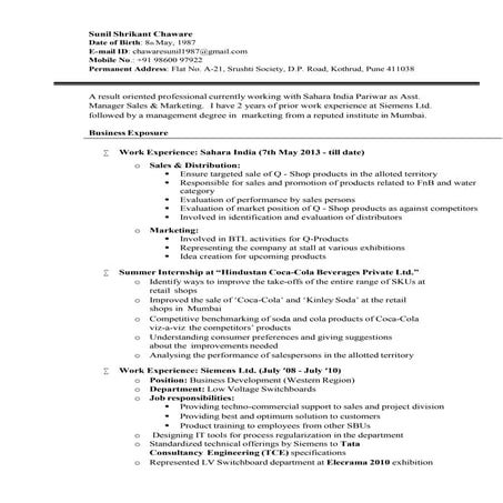 Sunil Chaware - CV - S&M | PDF