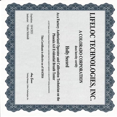 LIFELOC BAT CERT | PDF