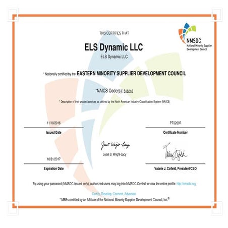 ELS Dynamic LLC Certificate[1] | PPT