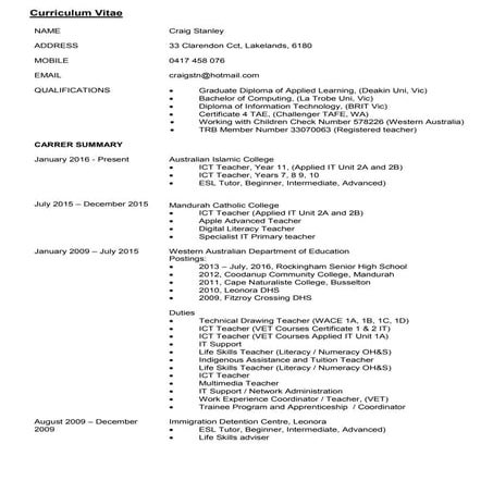 Craig Stanley Cv Pdf