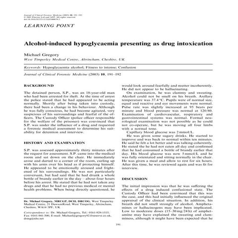 Alcohol induced hypoglycaemia presenting as drug intoxication | PDF