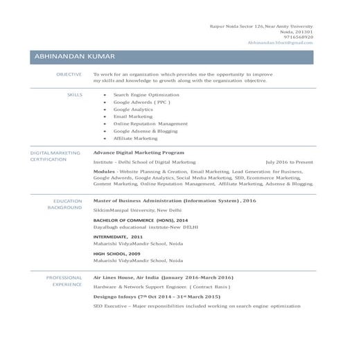 Abhinandan kumar Resume | DOCX