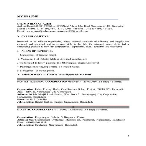 CV of DR. MD RIASAT AZIM | DOCX