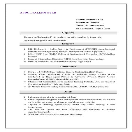 Saleem Resume-EHS | PDF