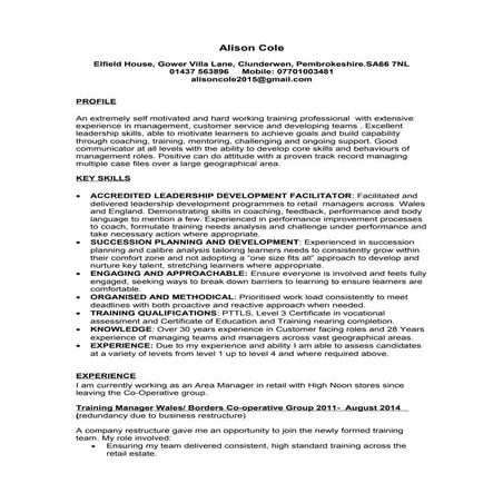 Alison Cole Training CV | DOC