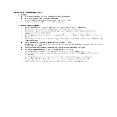 Technician Duties And Responsibilities | DOCX
