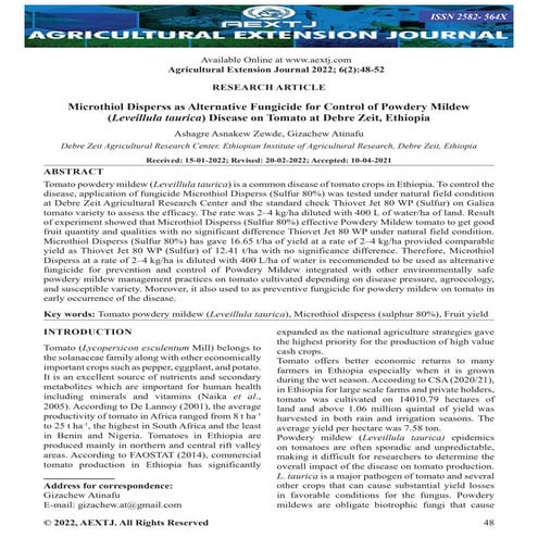 Microthiol Disperss as Alternative Fungicide for Control of Powdery ...