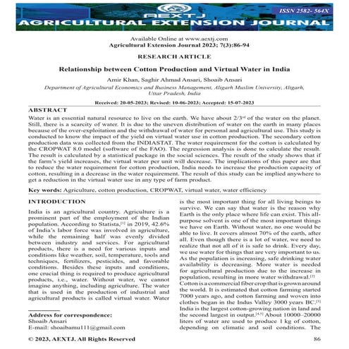 Relationship between Cotton Production and Virtual Water in India | PDF
