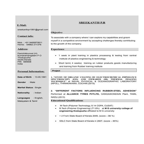 SREEKANTH P.R -Resume | DOC