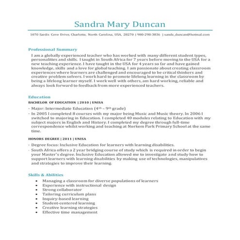 Sandra Mary Duncan - Resume | DOCX