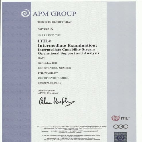 ITIL Intermediate OSA Certificate | PDF