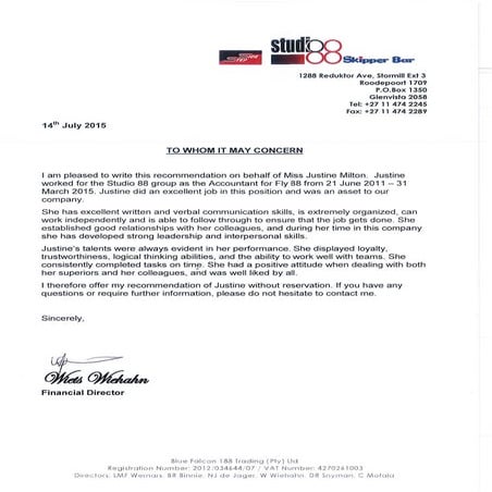 Fly 88 Reference Letter | PDF