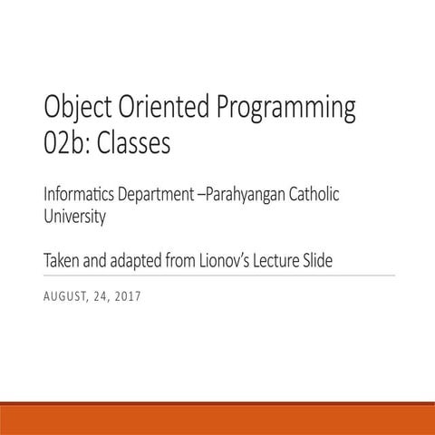 Object Oriented Programming 02b Classes Ppt 9832