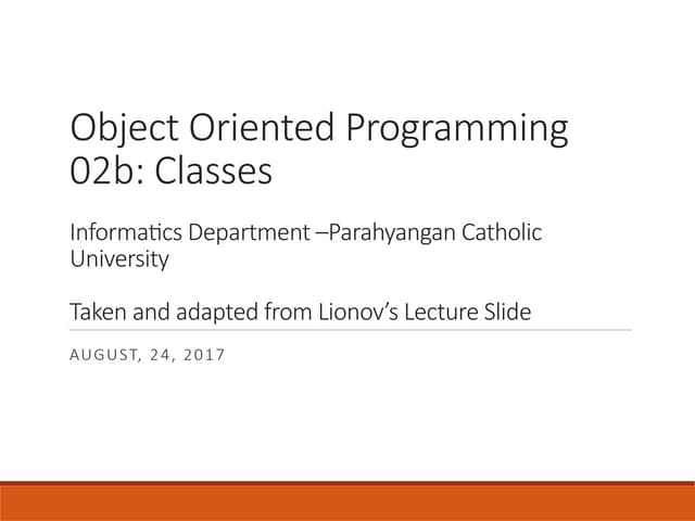 Object Oriented Programming 02b Classes Ppt 9832