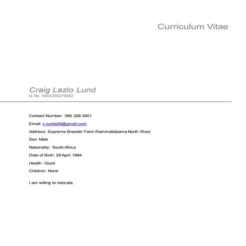 Craig Lund CV | PDF