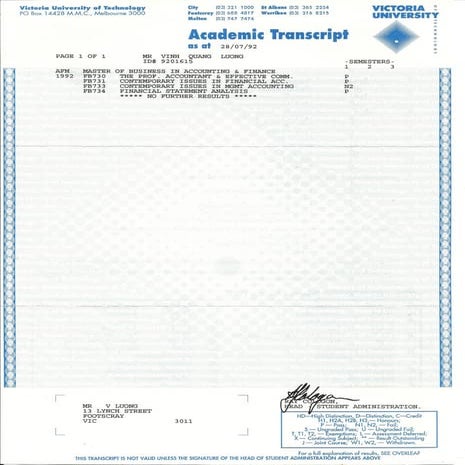 Victoria Uni transcript | PDF