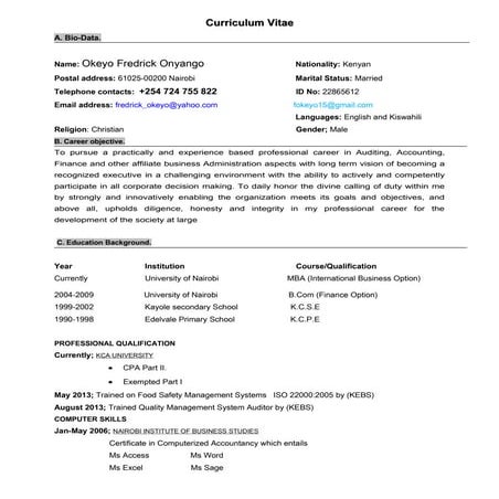 OKEYO FREDRICK ONYANGO CV | DOC