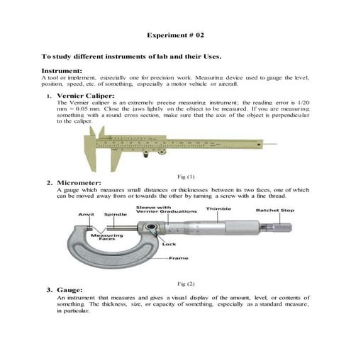 To study different instruments of lab and their Uses. | DOCX
