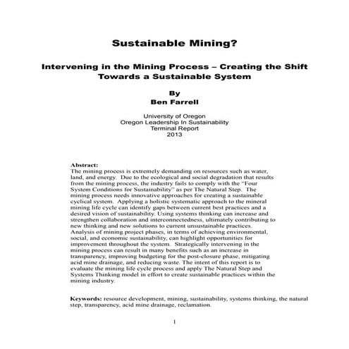 Sustainable Mining - Intervening in the Mining Process - Creating a ...