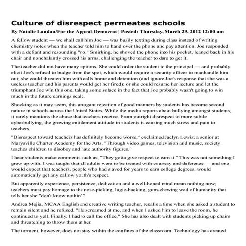 Culture of disrespect permeates schools | PDF