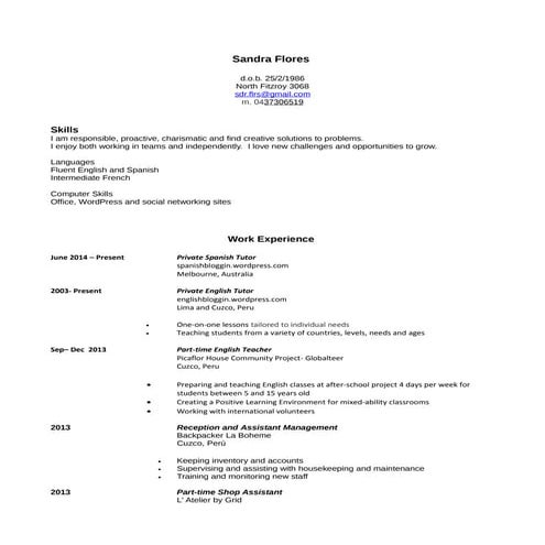resume Sandra Flores | PDF