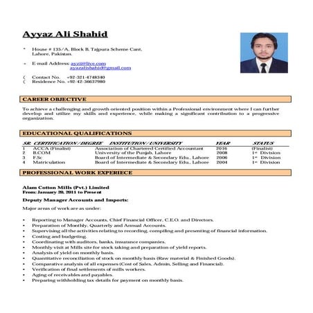 Resume Ayyaz Ali Shahid | PDF