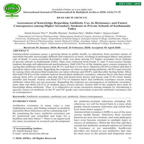 Assessment of Knowledge Regarding Antibiotic Use, its Resistance, and ...