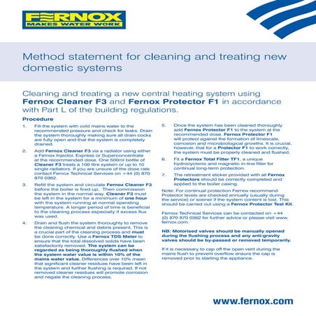 Method Statement Cleaning and Treating New Domestic Systems | PDF