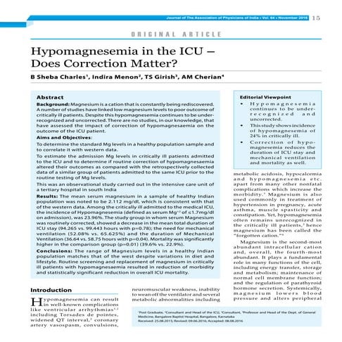 hypomagnesemia in ICU | PDF