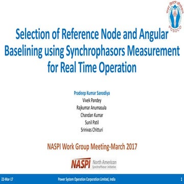 Selection of Reference Node and Angular Baselining using Synchrophasors ...