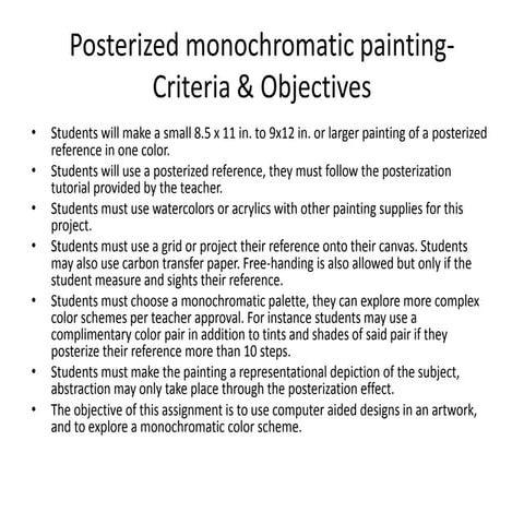 Value painting assignments- posterized or monochromatic | PPTX