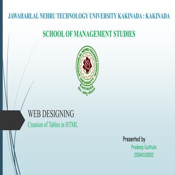 A PPT on Creation of Tables in HTML, WEB Designing | PPT