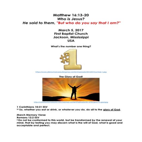 03-05-17, Matthew 16;13-20, Who Is Jesus | PDF