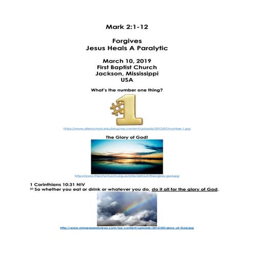03-10-19, Mark 2;1-12, Forgives, Jesus Heals A Paralytic | PDF