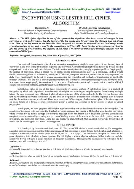 Image Encryption Using Advanced Hill Cipher Algorithm Pdf 