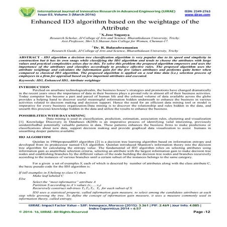 Enhanced Id3 Algorithm Based On The Weightage Of The Attribute Pdf